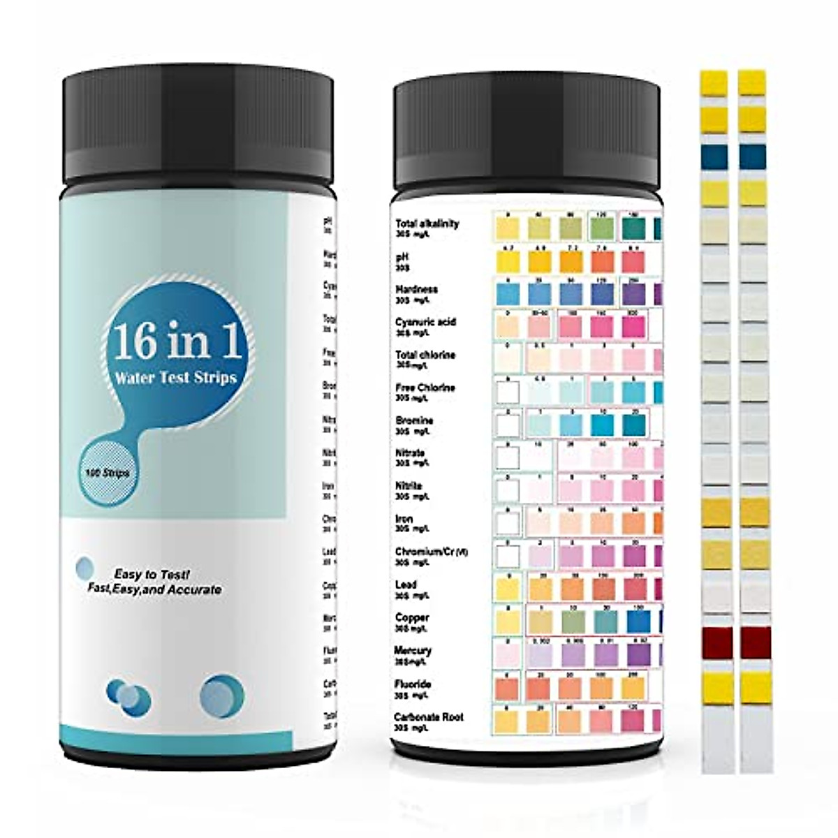 16 in 1 Water Test Kits,100 PCS Drinking Water Testing Strips,Tap and Well Water Test Strip Quick & Easy Testing for pH, Lead, Chlorine, Hardness,Nitrate,Iron,Copper and More