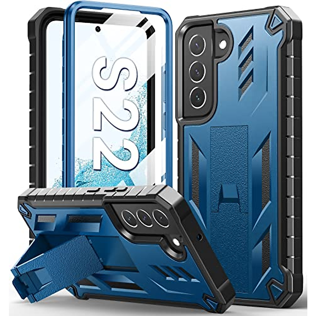 SOiOS for Samsung Galaxy S22 Protective Case: Military Grade Drop Proof Protection Mobile Phone Cover with Kickstand | Rugged Shockproof TPU Matte Textured Sturdy Phone Bumper (Blue)