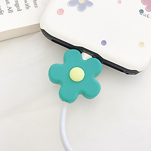 Hemobllo 2pcs Silicone Charging Cord Saver Mini Flower Charging Cable Protector Phone Cable Protective Cover (Blue and Green)