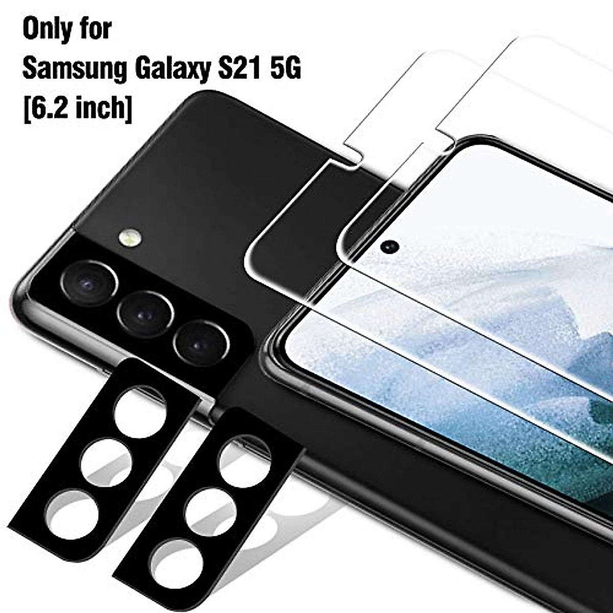 Ferilinso [4 Pack] 2 Pack Screen Protector for Samsung Galaxy S21 5G, [NOT Fit S21+Plus], with 2 Pack Camera Lens Protector [100% Support Ultrasonic Fingerprint Unlock-Super Fast] [Case Friendly]