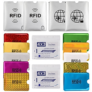 Luumxai 16 RFID Blocking Sleeves Envelopes(10 Credit Card Holders & 4 Passport Protectors) Identity Theft Protection Secure Sleeves Set.Waterproof aluminum foil slim Design easily into your Wallet