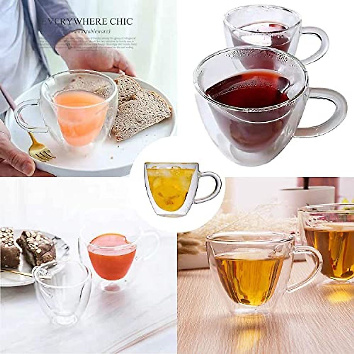 Egsyh Heat Resistant Creative Double Layer Heart Cup Cup Clear Glass With Handle Milk Cup Ttea And Coffee Mugs for Lovers Coffee Afternoon Tea，Unique & Insulated with Handle (240ml/8oz)
