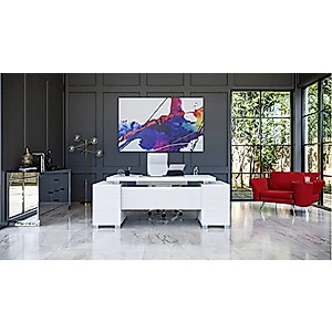 Zuri Furniture 79" Modern Ford Executive Desk with Filing Cabinets - White