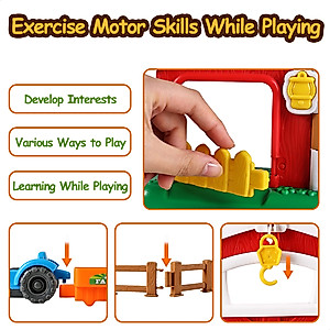 iPlay, iLearn Toddler Large Farm House Toys Set W/ Animal Figures, Tractors, Barn, Farmer People & Fence, Kids Imaginative Pretend Play W/ Animals Sound, Birthday Gift for 2 3 4 5 6 Year Old Boy Girl