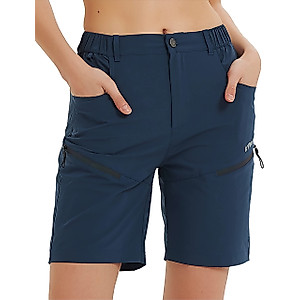 KPSUN Womens Quick Dry Bermuda Hiking Shorts Stretch Active Golf Cargo Shorts Water Resistant Zipped Pockets,Navy,L