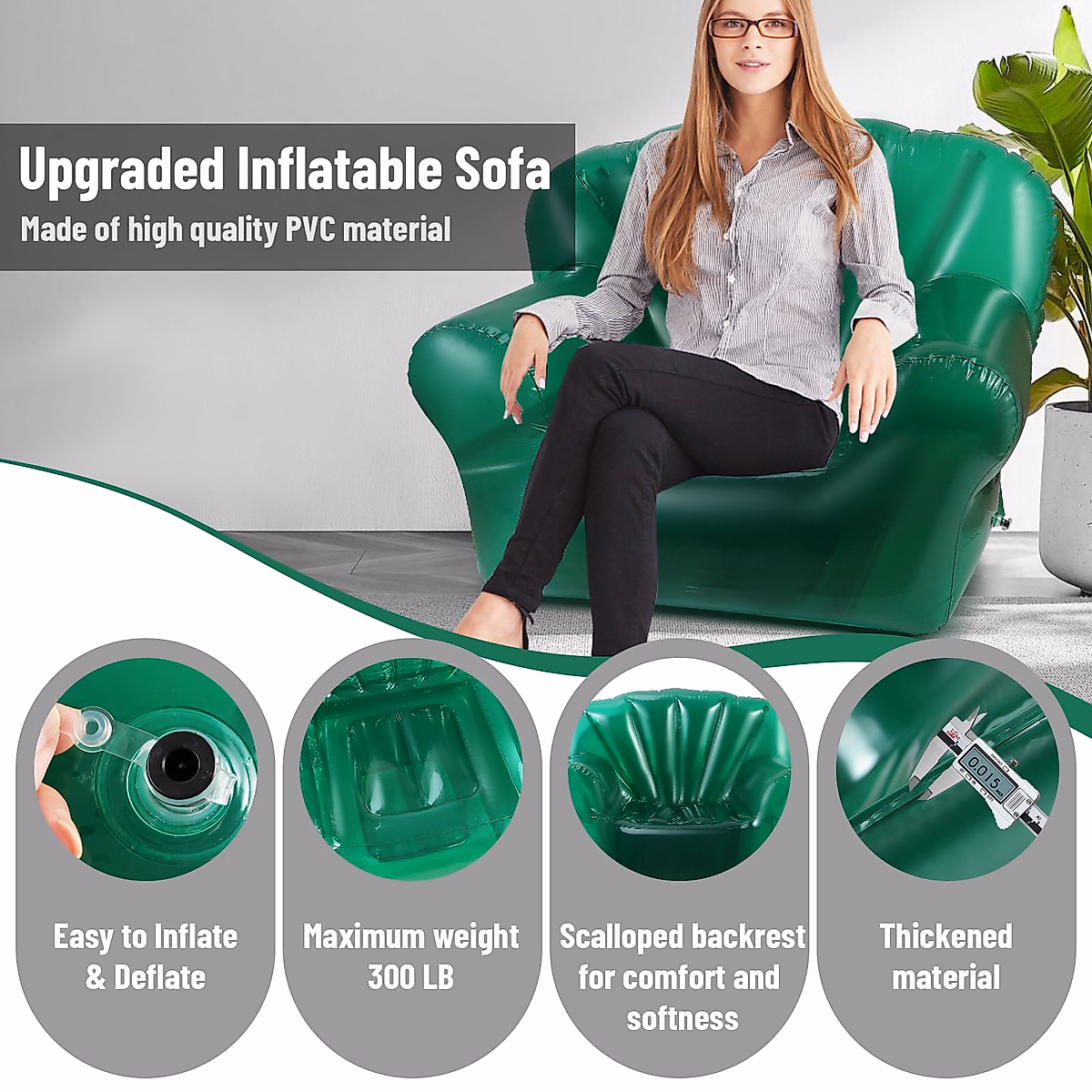 UAYBABU Inflatable Chair, Portable Inflatable Sofa, Indoor/Outdoor Inflatable Furniture for Bedroom, Living Room, Patio, Office, Beach, Travel, Party and Events, Maximum Weight Capacity 300lbs