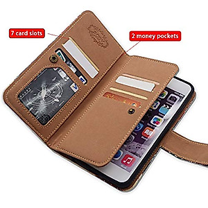 Bcov iPhone SE 2022 Case,iPhone SE 2020 Casse,iPhone 8 Case, Stylish Purple Butterfly Multifunction Wallet Leather Case Flip Cover with Multi Card Slots Pocket Wrist Strap for 4.7-inch iPhone SE/8/7