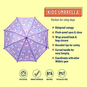 Wildkin Kids 16 Inch Backpack and Umbrella Bundle for On-The-Go Comfort (Unicorn)
