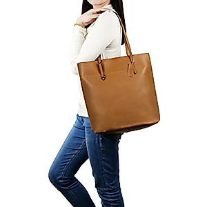 YALUXE Women's Vintage Style Leather Work Tote Shoulder Bag (UPGRADED 2.0) Yellow Brown