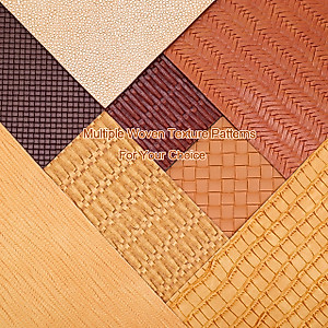 LOTOFUN 8Pcs/Set New Weave Embossed Textured Faux Leather Sheets Yellow Brown Series Mixed Woven Lattice Striped Vinyl Fabric A4 8 x 12Inch Fall Bohemia for Earrings Hair Bows DIY Crafts