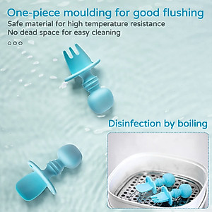 Silikong Silicone Utensils, Baby Fork and Spoon Set, Training Utensils, Baby Led Weaning Stage 1 for Ages 6 Months (Blue)
