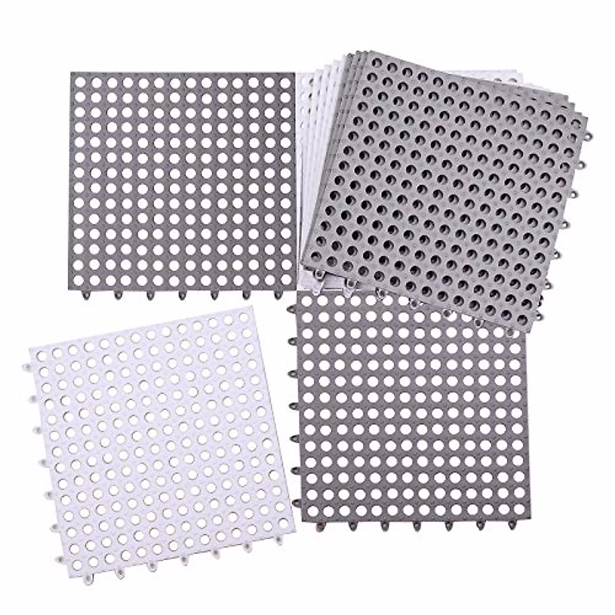Jucoan 12 Pack Interlocking Non Slip Drainage Floor Tiles, 11.8 X 11.8 Inch Soft PVC Bath Shower Floor Mat with Suctions Cups, Drainage Holes for Bathroom, Kitchen, Pool, Wet Areas