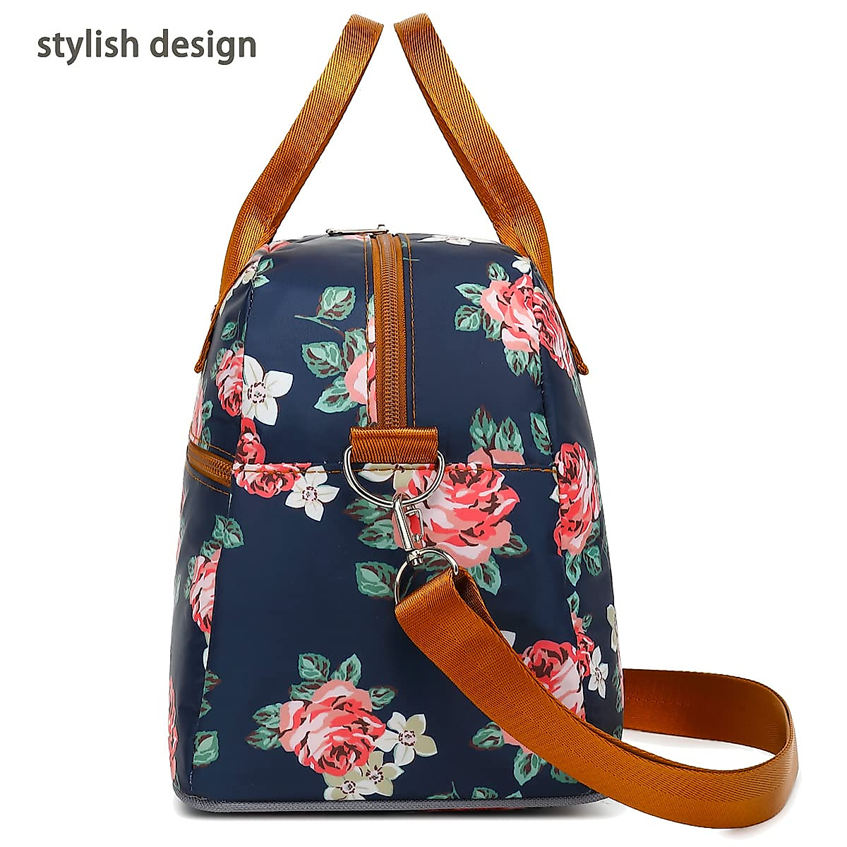 FlowFly Insulated Lunch Bag With Shoulder Strap for Women, Men, and Kids, Large and Reusable, Handle, Freezable Work and School Travel Tote and Meal Prep Organizer,Peony