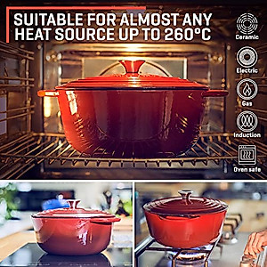 Uno Casa Enameled Cast Iron Dutch Oven - 6 Qt Dutch Oven Pot with Lid, Long-Lasting Enamel Dutch Oven for Bread Baking, Non-Stick Bread Dutch Oven, Enamel Cast Iron Cookware - Red Dutch Oven 6 Quart
