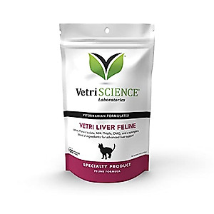VETRISCIENCE Vetri Liver Feline, Chicken Flavor, 120 Chews - Advanced Liver Support Supplement for Cats with Milk Thistle, DMG and Whey Protein Isolate