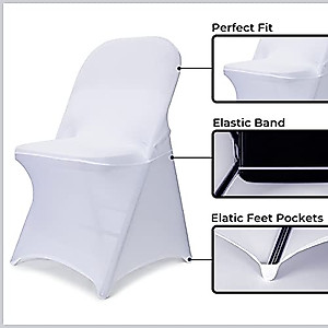 Babenest Spandex Folding Chair Covers - 50 PCS Upgraded Universal Stretch Washable Fitted Chair Slipcovers Protector for Wedding, Holidays, Banquet, Party, Celebration (White)