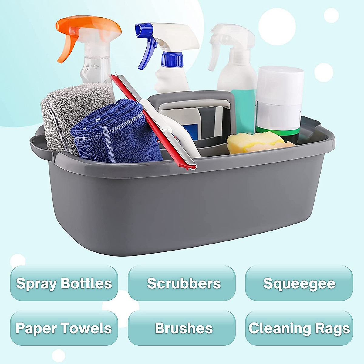 ALOEU Plastic Storage Basket Portable Shower Tote Organizer Basket with Handle for Bathroom, Bedroom, Kitchen Dark Gray