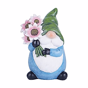 TZSSP Garden Gnome Statue Outdoor Gnome Decor Sping Decor Hand-Painted Statuary with Pink Flower for Patio,Lawn,Garden Decoration