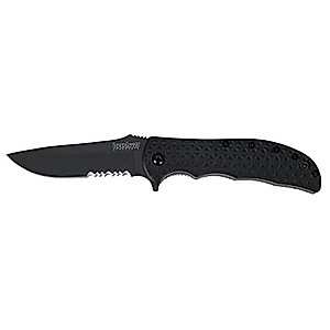 Kershaw Volt II Black Serrated Pocketknife, 3.25" 8Cr13MoV Steel Drop Point Blade, assisted opening Folding EDC, Liner Lock System