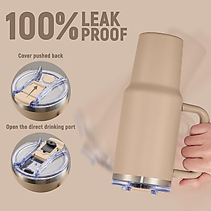 SMLIXE 40 oz Tumbler with Handle and Straw Lid,Insulated Reusable Stainless Steel Water Bottle Travel Mug，Cupholder Friendly Double Wall Vacuum Sealed Cup (Mocha)