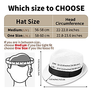Straw Fedora Hat Short Brim Packable Roll Up Trilby Hat Classic Adjustable Panama Summer Beach Sun Hat UPF 50+ (One Size, White)
