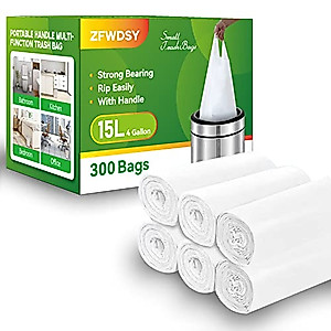 Small Trash Bags Handle Garbage Bags 300 Counts 4 Gallon Trash Can Liner For Home Office Kitchen Bathroom Plastic Bins Trash Recycling 15 Liters Bags