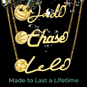 Brilliant Bijou Personalized Name Necklace 14k Gold Plated Silver | Basketball, Football, Volleyball, Baseball Customized Athlete Sports Pendant Chains for Men and Women