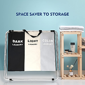 180L Laundry Basket Sorter, Large 3 Section Collapsible Laundry Hamper for Laundry Room Organization, 28" x 21"x 15" Dirty clothes Hamper Bag for Bedroom Blanket Storage Organizer (3 Section Black)