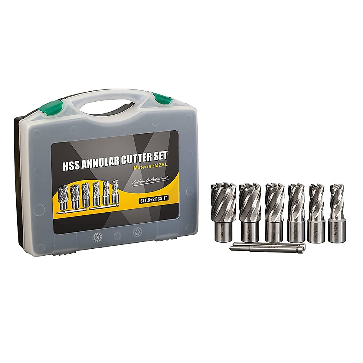 M2AL HSS Annular Cutter Set 6pcs LYXC 3/4'' Weldon Shank 1'' Cutting Depth 9/16'' to 1-1/16'' Cutting Diameter with 2pcs Pilot Pin for Mag Drill Press