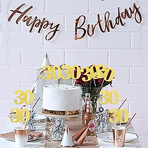 12 PCS Glitter 30th Birthday Centerpiece Sticks Number 30 Cake Toppers Thirty Table Flower Topper Decorations for 30th Birthday Anniversary Party Centerpiece Supplies Gold