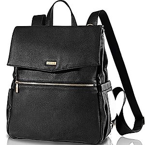 LANDICI Diaper Bag Backpack for Mom,Multifunction Leather Maternity Baby Changing Bag with Stroller Straps,Wipes Pouch,Diaper Bag Organizer,Fashion Diaper Bag Tote for Women,Black