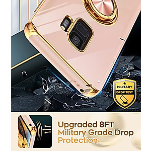 LeYi for Samsung Galaxy S9 Case with 360° Rotatable Ring Holder Magnetic Kickstand, Plating Rose Gold Edge Protective Case for Women and Girls, Pink