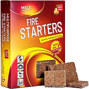 Fire Starter Squares 160 - Fire Starter Pack for Chimney, Grill Pit, Fireplace, Campfire, BBQ & Smoker - Water Resistant and Odourless - Camping Accessories