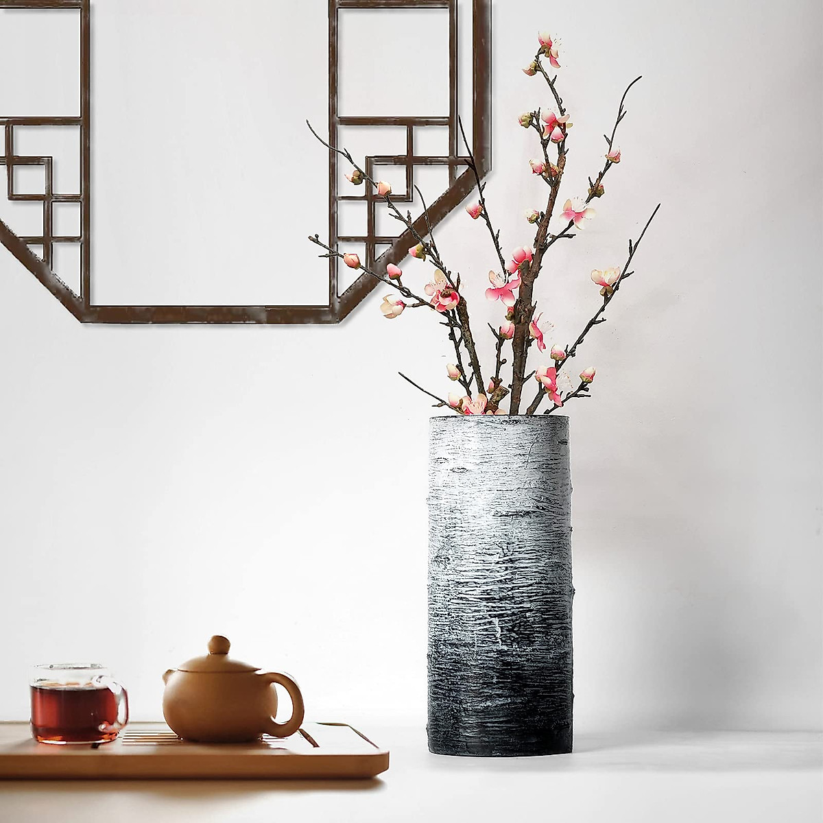 SNAIL GARDEN 2Pack Artificial Plum Blossom Flowers, Faux Long Stem Plum Blossom Bouquet with 13 Heads Full Bloom Plum & 23 Silk Flower Buds-Fake Plum Branches for Home Table Decoration (33.5", 21.2")