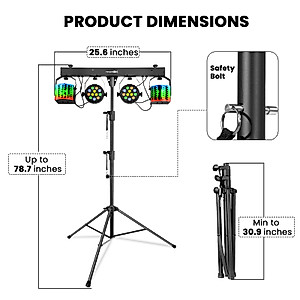Yuusei DJ Lights with Stand, RGB Party Bar Light Set, Sound Activated Stage Lighting System, DMX and Remote Control, Portable Gig Bars Light with Stand and Bag