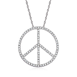 Ross-Simons 1.00 ct. t.w. Diamond Peace Sign Pendant Necklace in Sterling Silver. 18 inches