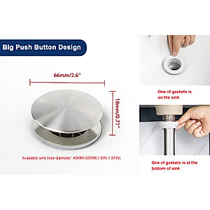 NearMoon Bathroom Sink Drain Without Overflow, 304 Stainless Steel Pop up Drain with Detachable Strainer Basket, Anti-Clogging Hair Catcher Assembly Stopper Vessel Sink (Brushed Nickel)