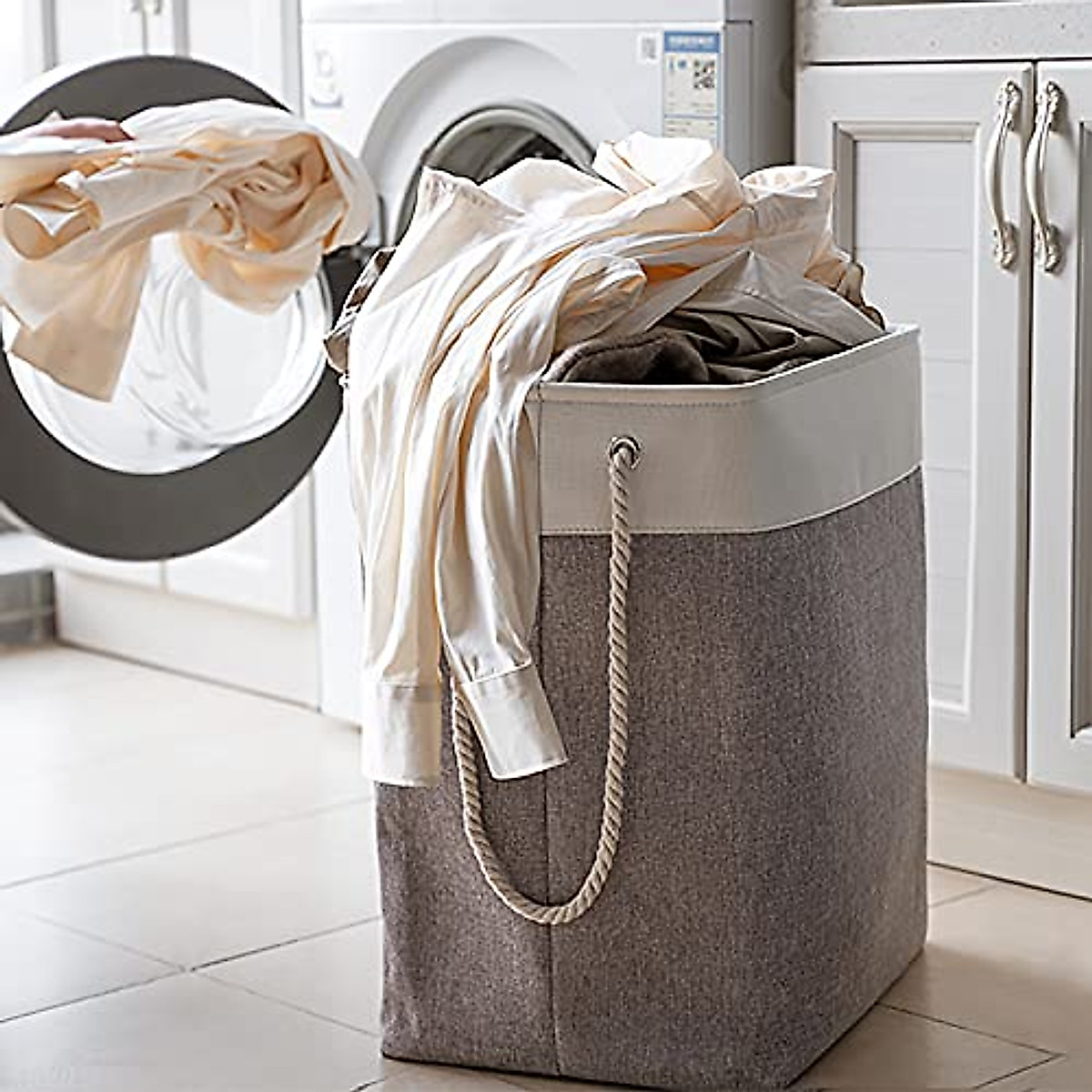 FairyHaus Laundry Basket-2Pack, Freestanding Laundry Hamper with Support Rods & Easy Carry Handles, Fabric Dirty Laundry Hampers Baskets for Clothes Storage Gray 65L