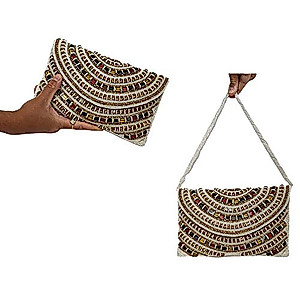CRAFT BAZAAR Women Beaded Purse, Bridal Clutch with Beaded Wristlet, Wedding Clutch