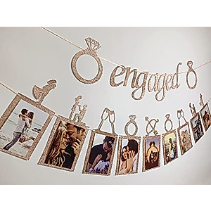 Engagement Wedding Decorations, Rose Gold Engaged Banner and Photo Banner for Engagement/Wedding Party decor(Rose Gold)