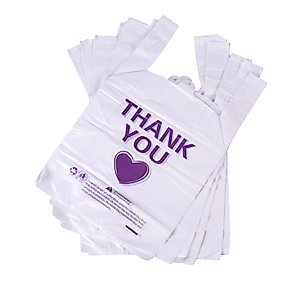 ysmile Thank You T Shirt Plastic Shopping Bag Rusable for Grocery Small Business Food To Go Bag with Handle 12x19 Inch 50 pcs - White