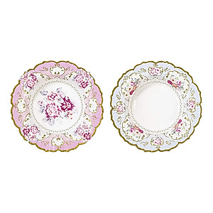 Talking Tables Truly Scrumptious Vintage Floral Paper Bowls in 2 Designs for a Tea Party or Birthday, Blue/Pink (24 Pack)