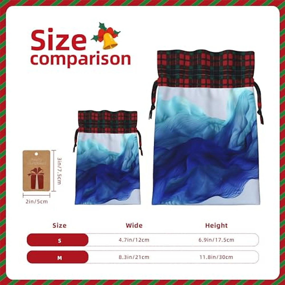 Christmas Gift Bags with Drawstring Burlap Gift Bags Abstract Blue Like Wave Christmas Linen Bags for Xmas Party Candy Bags with Cards Xmas Reusable Wrapping Bags Christmas Linen Treat Bags for