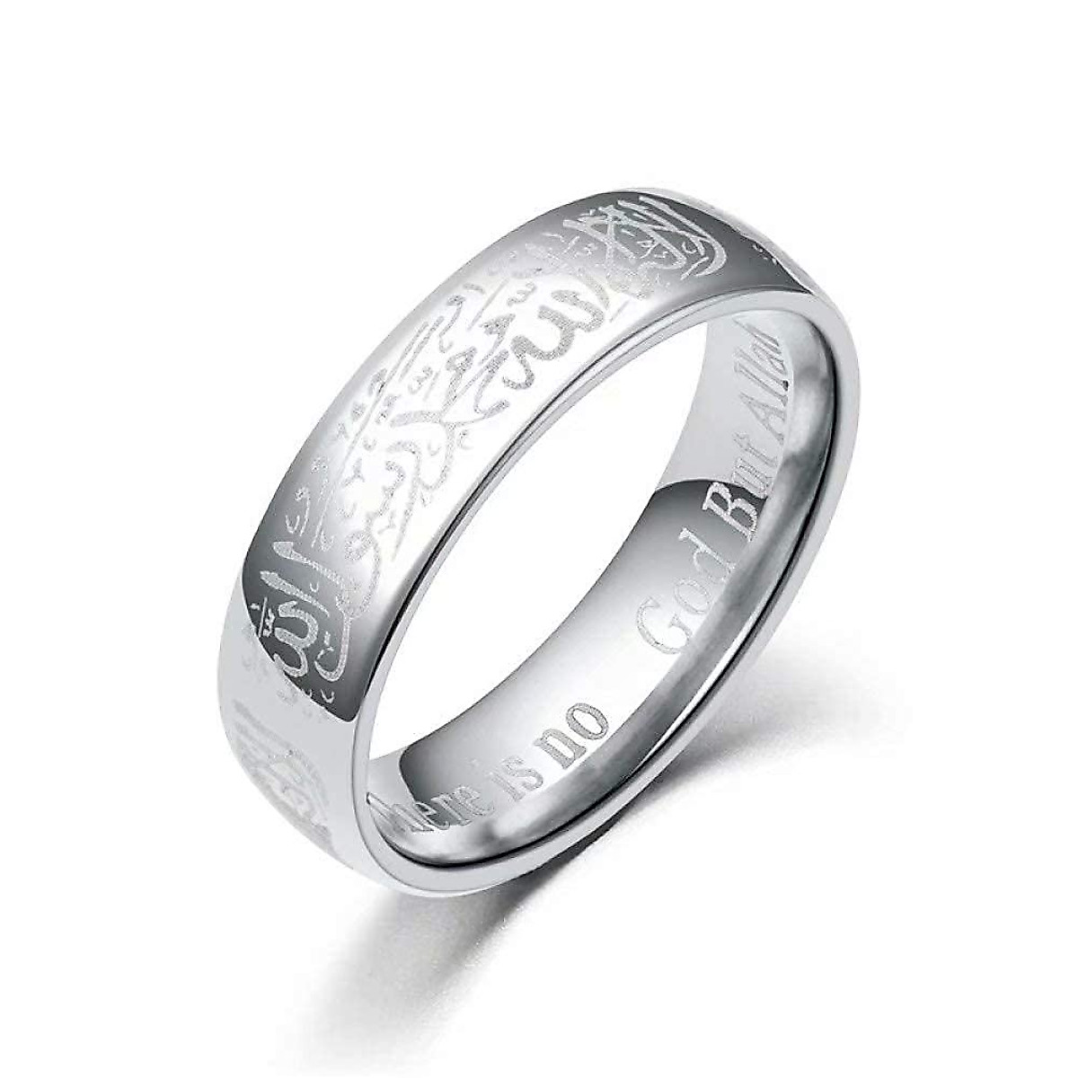 JAJAFOOK 4PCS 6mm 316L Stainless Steel Muslim Allah Islam Ring Allah Messager Wedding Bands High Polished, Silver 5