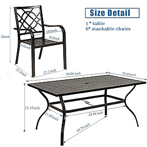 Incbruce 7 Pcs Outdoor Dining Set Wrought Iron Patio Dining Set, Dining Furniture Set (6 Dining Chair and 1 Rectangular Table with 1.57" Umbrella Hole) for Garden,Backyard(Metal Tabletop)