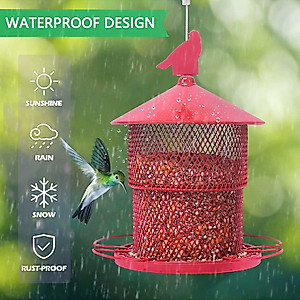 Metal Wild Bird Feeders Clearance,Outside Squirrel Proof Bird Feeder, 7.4LB Hanging Large Capacity Heavy Duty Water Resistance Outdoor Birdfeeders for Garden Yard-Red