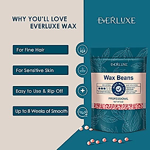 Wax Beads 2lb, EVERLUXE Hard Wax Beads for Hair Removal, Wax Beads Bulk for Fine Hair, Hard Wax for Facial Waxing, Hard Wax Beans for Brazilian, Bikini Waxing