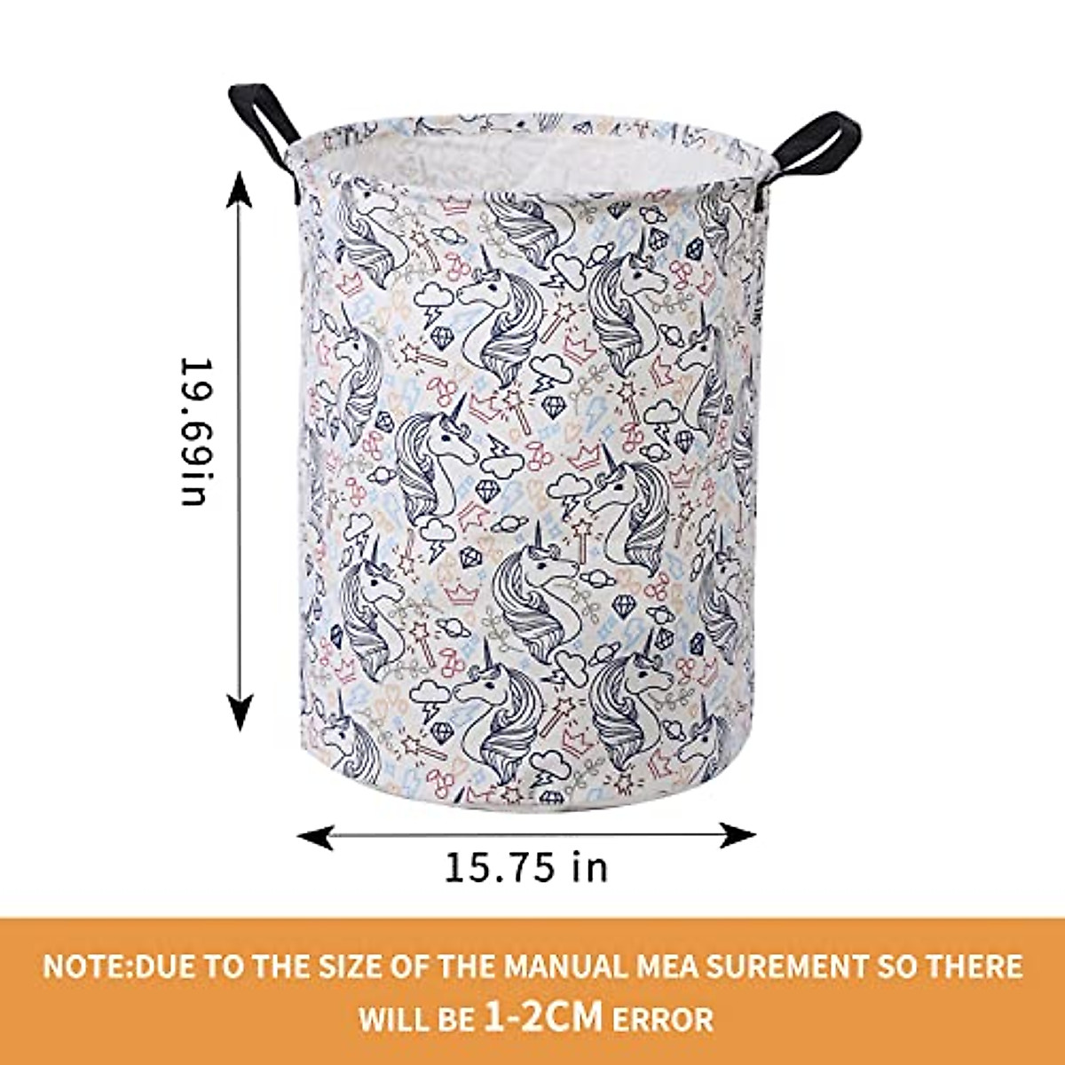 LOTADILO Laundry Basket Storage Baskets with Handle Nursery Hamper Collapsible Large Sized Round Bin for Bedroom, Kids Boys and Girls, Office, Clothes,Toys （Unicorn）