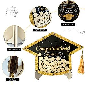 Huaerle Graduation Guest Book, Congrats Graduation Guest Book with 66 Wooden Grad Cap, 2024 Graduation Party Sign in Reception Alternative, Class of 2024 Picture Frame Congrats Graduation Party Decor