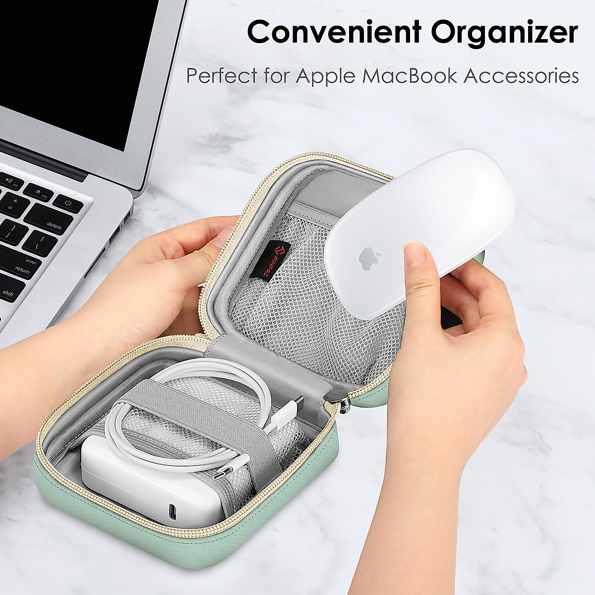 FINPAC Charger Case for MacBook, Small Electronic Organizer Bag for MacBook Power Adapter, Portable Pouch Travel Storage for Laptop Accessories, Magic Mouse, USB Drives, GoPro, Gadgets - Light Green